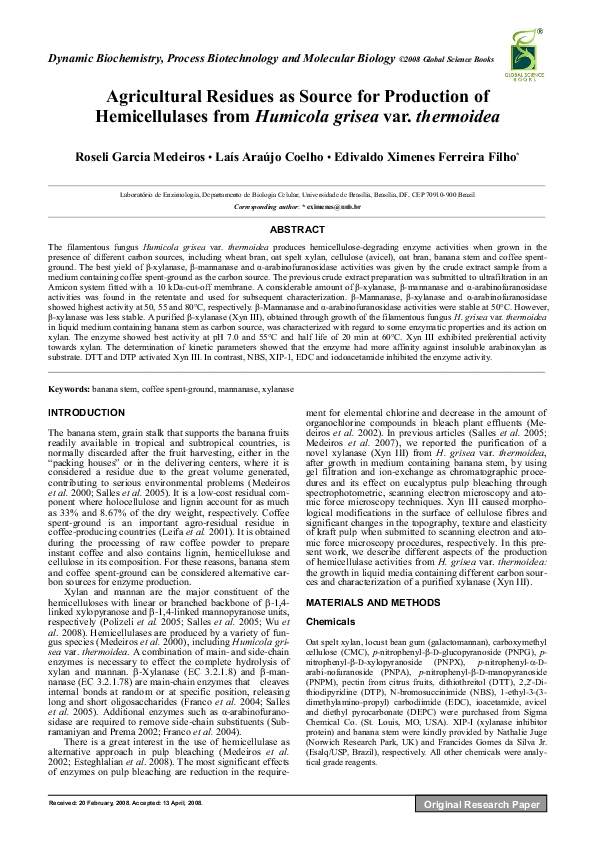 (PDF) Agricultural Residues as Source for Production of Hemicellulases ...