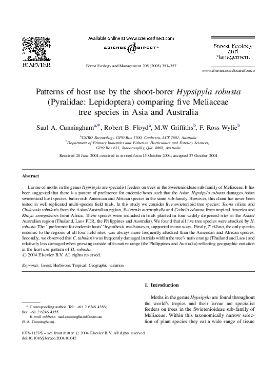 (PDF) Patterns of host use by the shoot-borer Hypsipyla robusta ...
