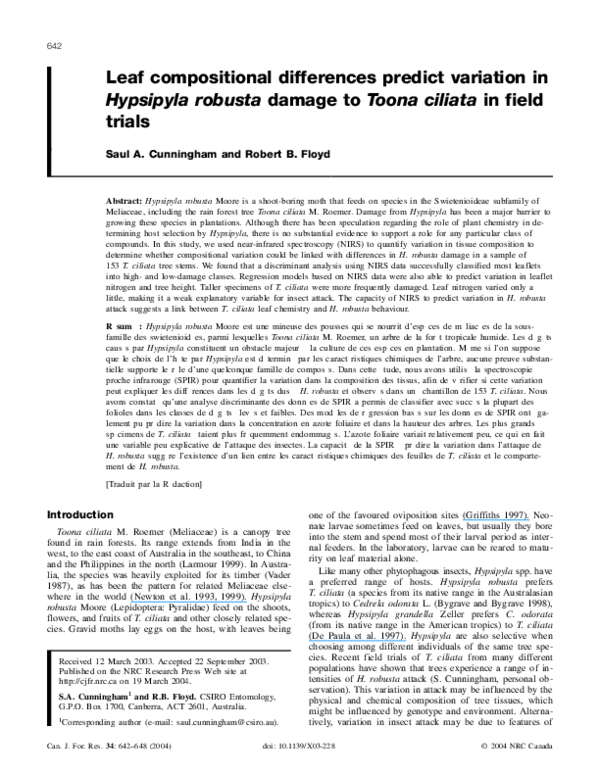 (PDF) Leaf compositional differences predict variation in Hypsipyla ...