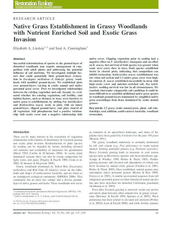 (PDF) Native Grass Establishment in Grassy Woodlands with Nutrient ...