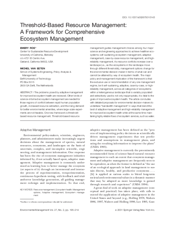 (PDF) Threshold-Based Resource Management: A Framework for Comprehensive Ecosystem Management