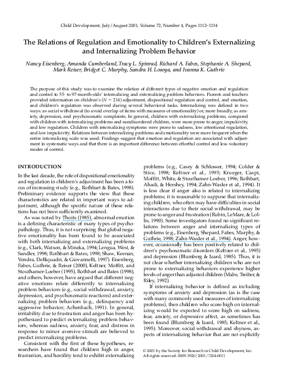 (PDF) The Relations of Regulation and Emotionality to Children's Externalizing and Internalizing ...