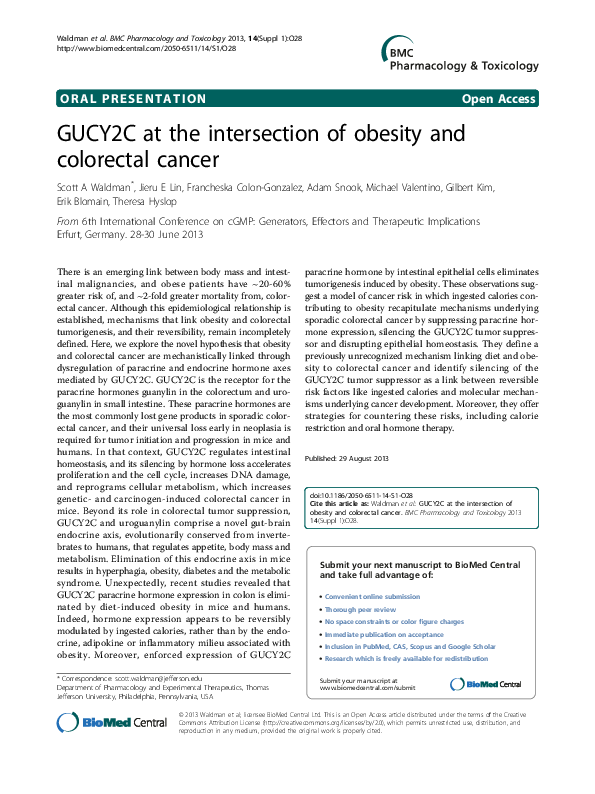 (PDF) GUCY2C at the intersection of obesity and colorectal cancer