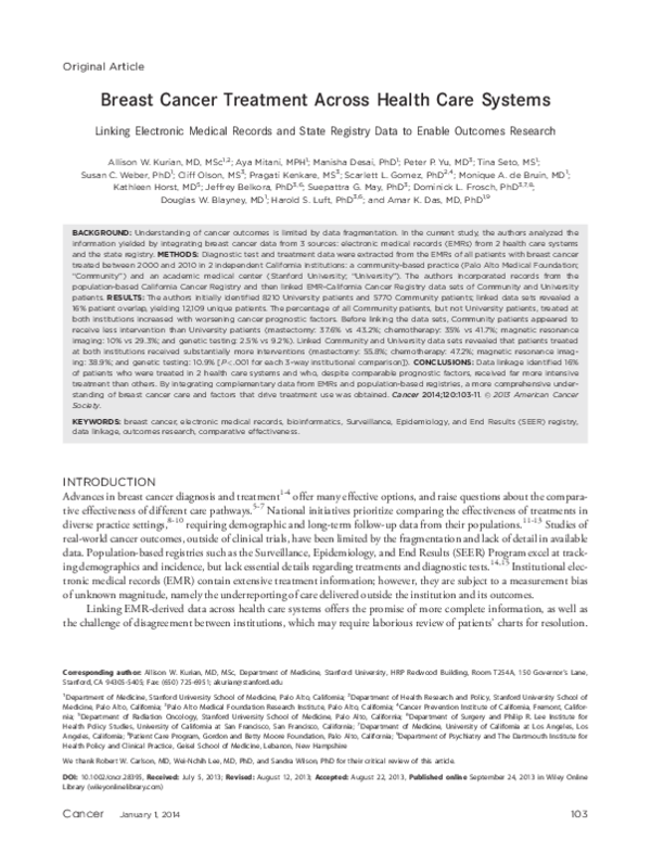 (PDF) Breast cancer treatment across health care systems: Linking ...