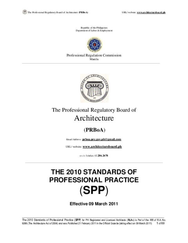 (PDF) The Professional Regulatory Board of Architecture (PRBoA) THE ...