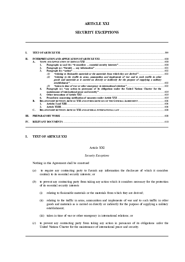 (PDF) ARTICLE XXI SECURITY EXCEPTIONS