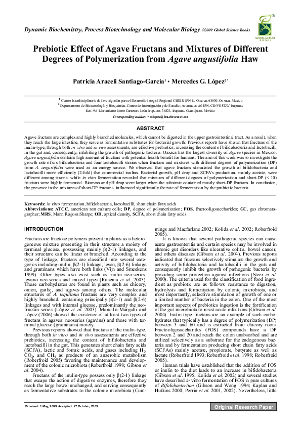 (PDF) Prebiotic Effect of Agave Fructans and Mixtures of Different ...