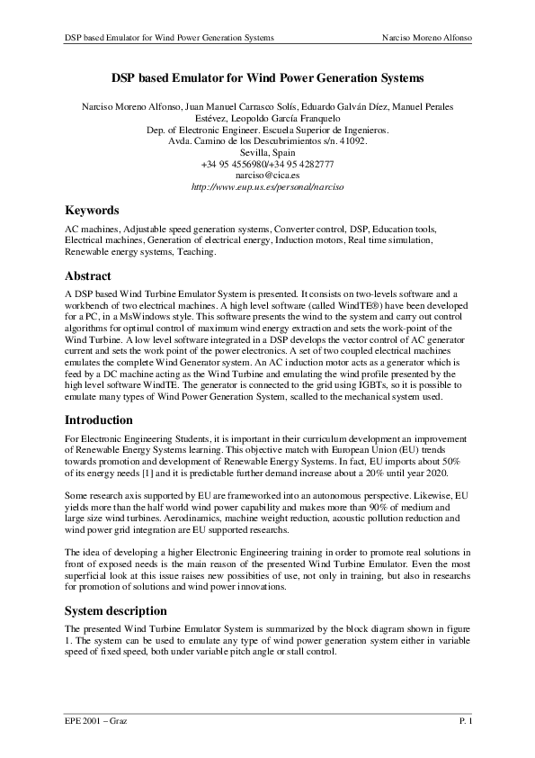 (PDF) DSP based Emulator for Wind Power Generation Systems