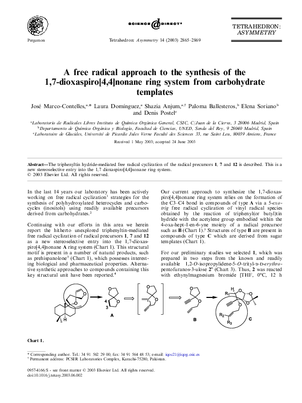 (PDF) A free radical approach to the synthesis of the 1,7-dioxaspiro[4 ...