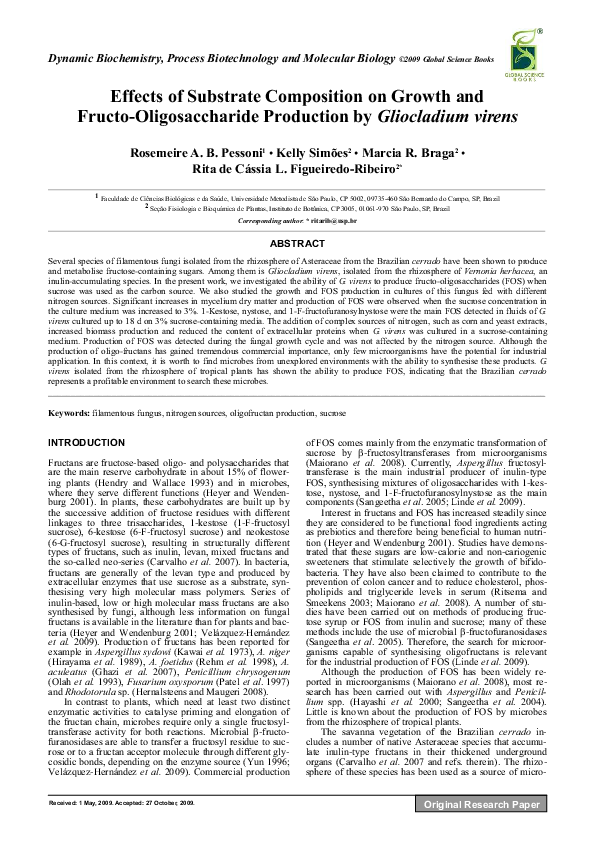 (PDF) Effects of Substrate Composition on Growth and Fructo ...