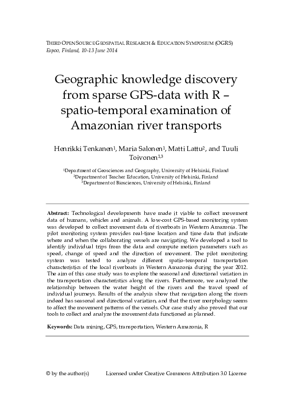 (PDF) Geographic knowledge discovery from sparse GPS-data with R–spatio ...