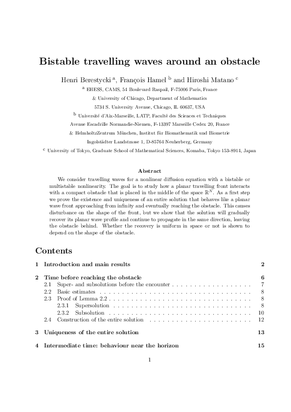 (PDF) Bistable traveling waves around an obstacle