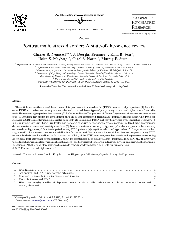 (PDF) Posttraumatic stress disorder: A state-of-the-science review