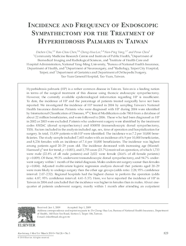(PDF) Incidence and Frequency of Endoscopic Sympathectomy for the ...