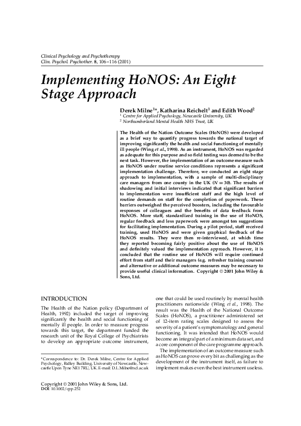 (PDF) Eight-Stage Implementation of HoNOS