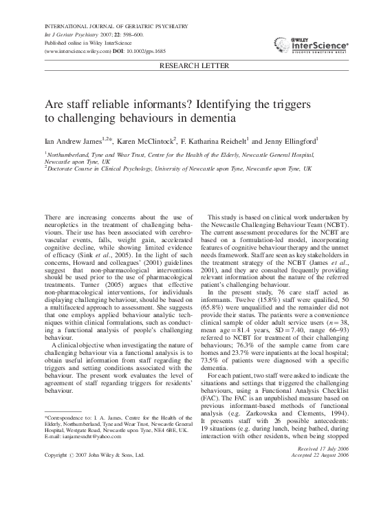 (PDF) Are staff reliable informants? Identifying the triggers to ...