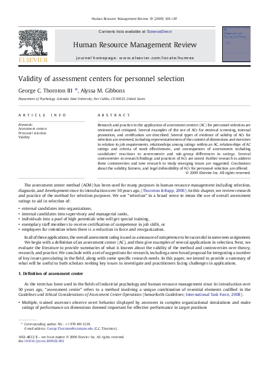 (PDF) Validity of assessment centers for personnel selection