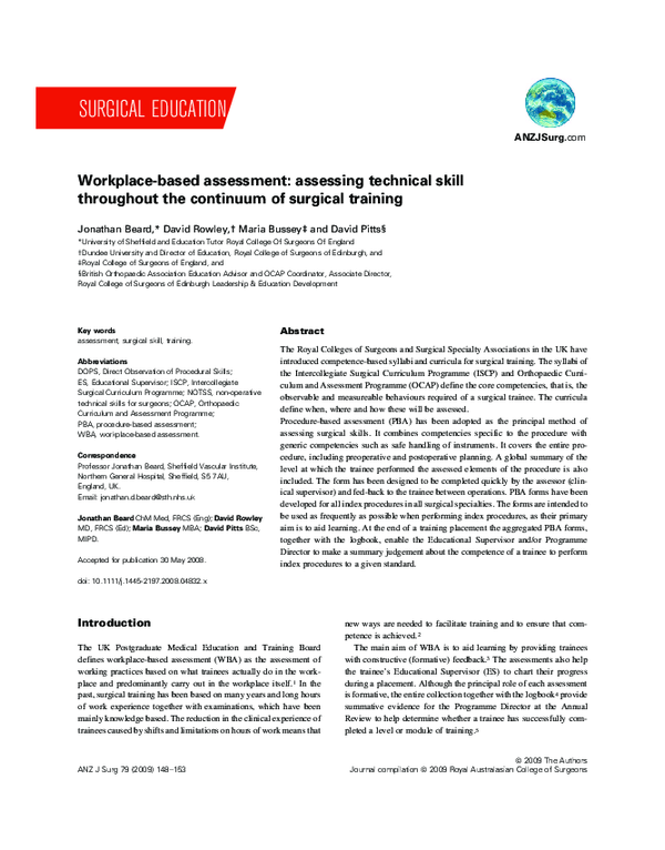 (PDF) Workplace-based assessment: assessing technical skill throughout the continuum of surgical ...