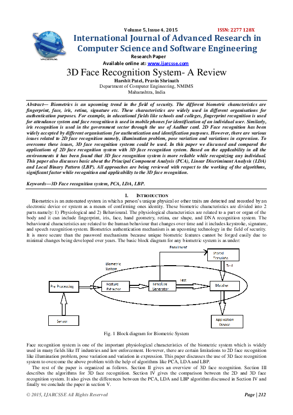 (PDF) 3D Face Recognition System-A Review