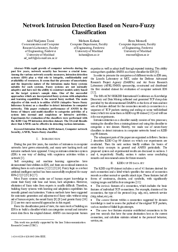 (PDF) Intrusion Detection Based on Neuro Fuzzy Classification