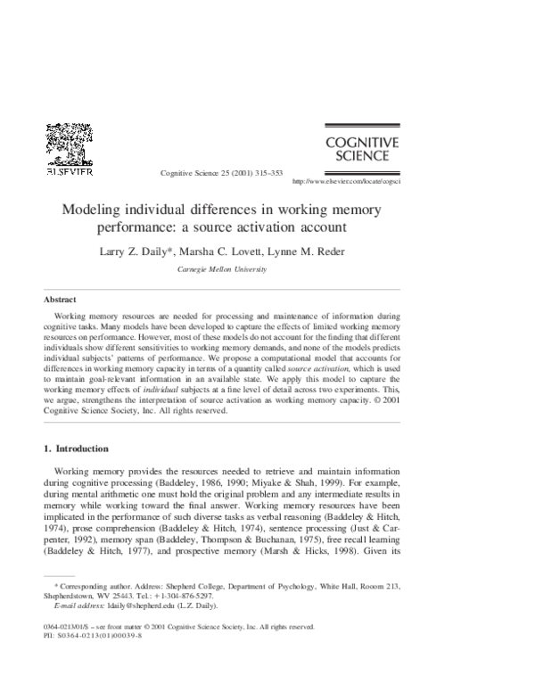(PDF) Modeling individual differences in working memory performance: a source activation account