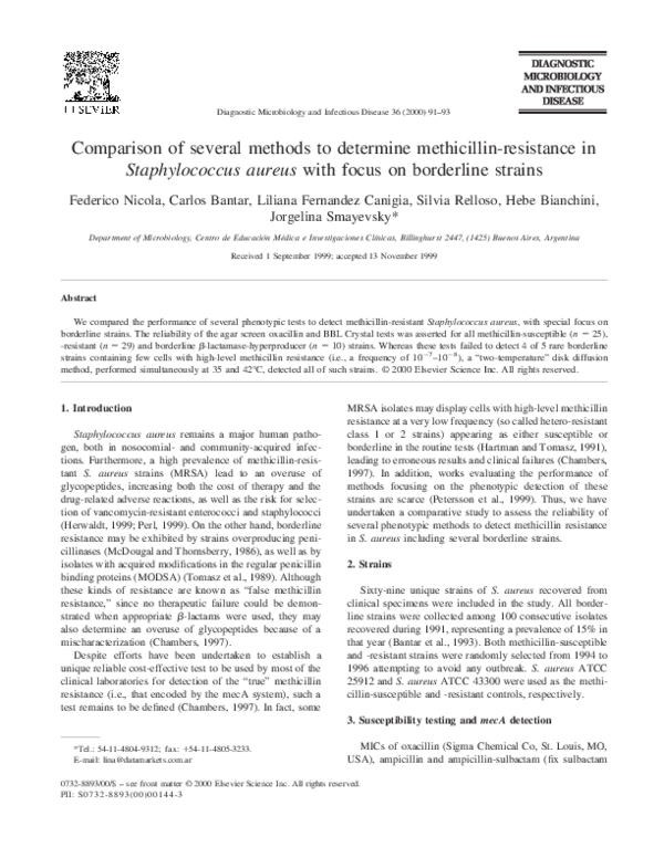 (PDF) Comparison of several methods to determine methicillin-resistance in Staphylococcus aureus ...