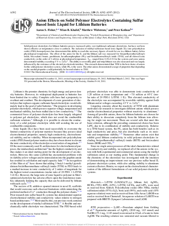 (PDF) Block Copolymer Electrolyte with Sulfur Based Ionic Liquid for Lithium Batteries