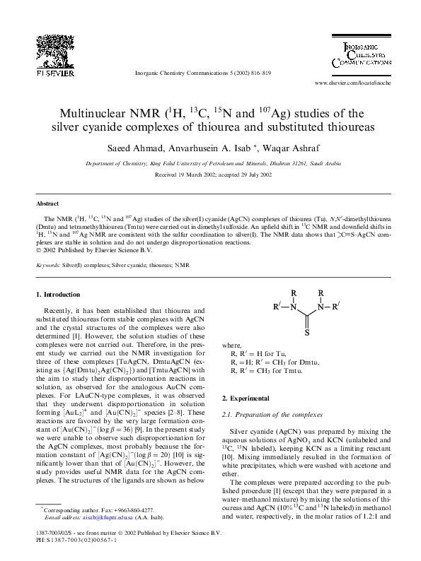 (PDF) Multinuclear NMR (1H, 13C, 15N and 107Ag) studies of the silver ...