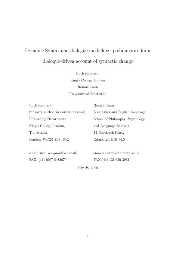 (PDF) Dynamic Syntax and dialogue modelling: Preliminaries for a ...
