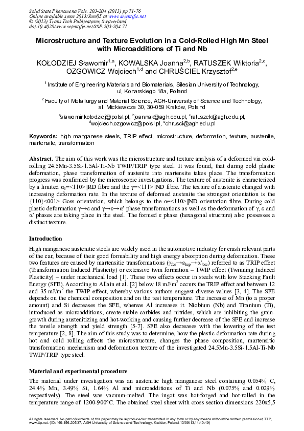 (PDF) Microstructure and Texture Evolution in a Cold-Rolled High Mn ...
