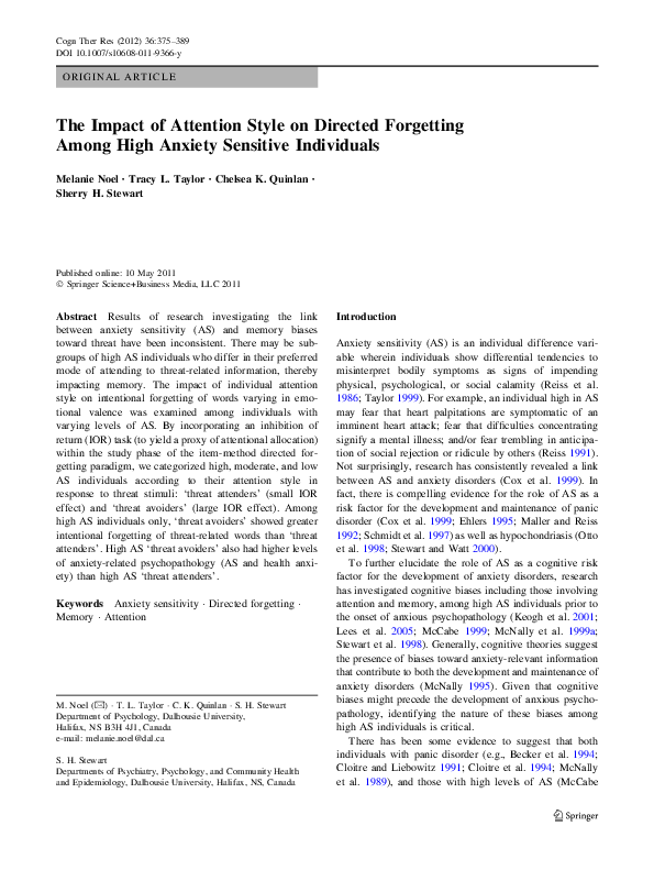 (PDF) The Impact of Attention Style on Directed Forgetting Among High ...