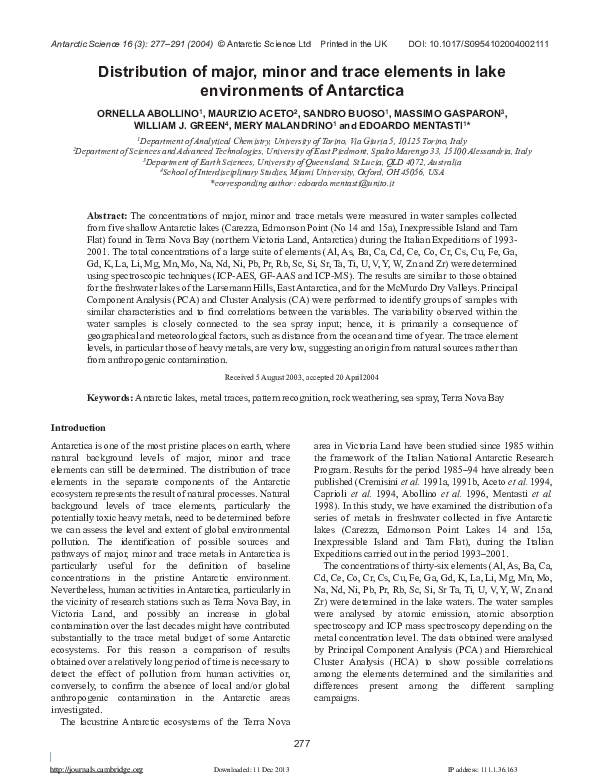 (PDF) Distribution of major, minor and trace elements in lake ...