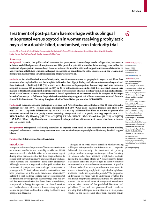 (PDF) Prevention of postpartum hemorrhage with misoprostol | Jennifer ...