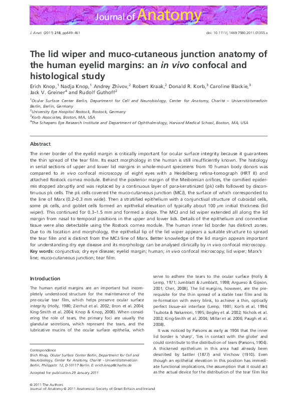 (PDF) The lid wiper and muco-cutaneous junction anatomy of the human ...
