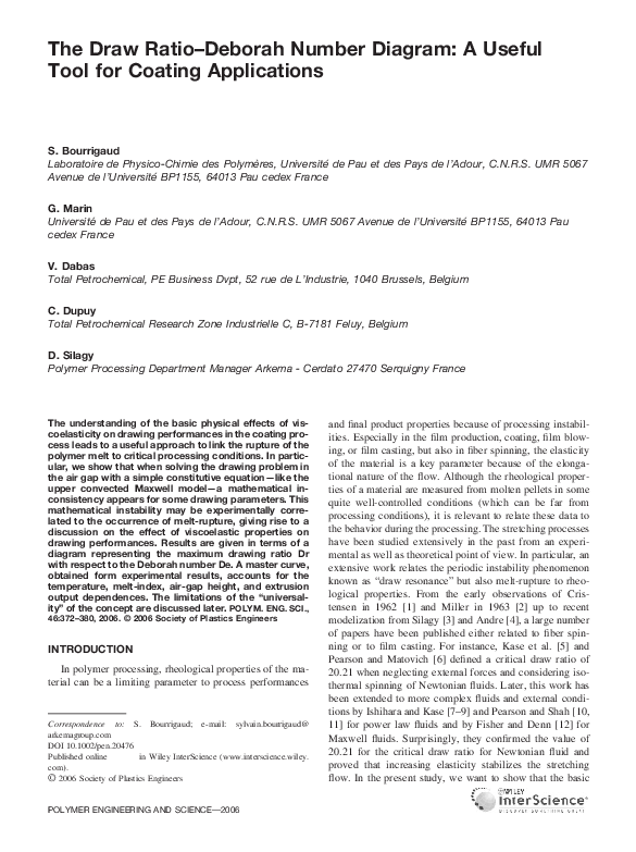 (PDF) The draw ratio–Deborah number diagram: A useful tool for coating ...
