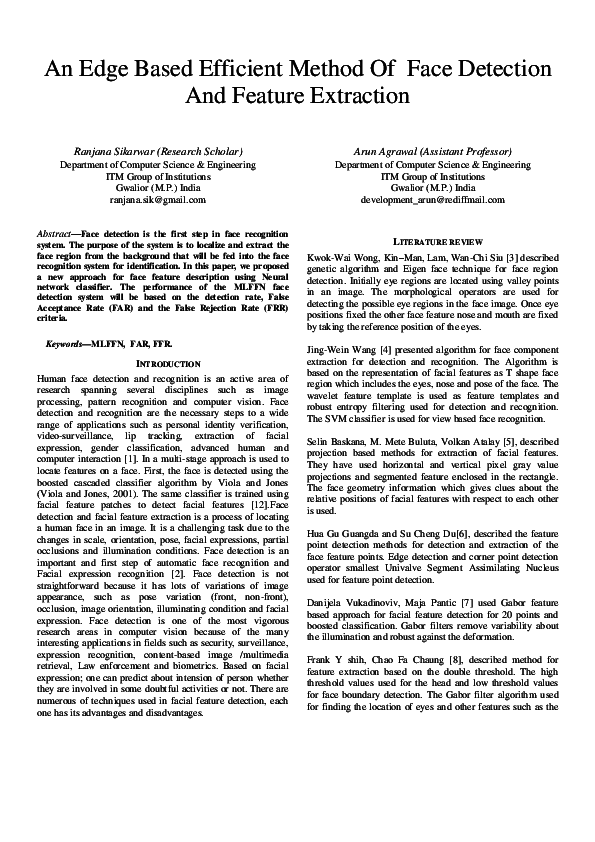 Pdf An Edge Based Efficient Method Of Face Detection And Feature Extraction