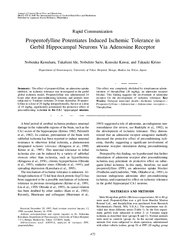 (PDF) Propentofylline Potentiates Induced Ischemic Tolerance in Gerbil ...