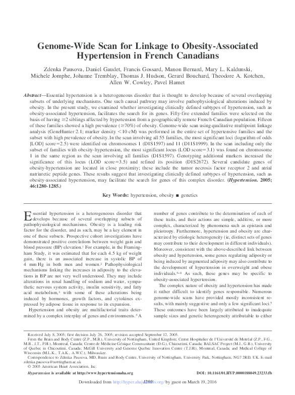 (PDF) Genome-Wide Scan for Linkage to Obesity-Associated Hypertension ...