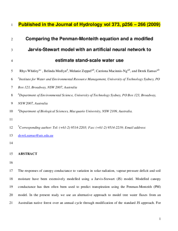 (PDF) Comparing the Penman–Monteith equation and a modified Jarvis ...