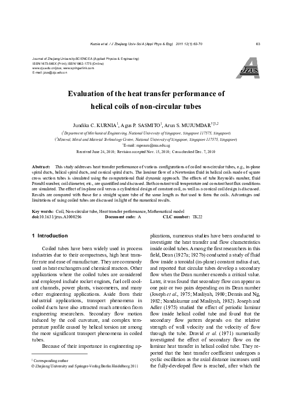 (PDF) Evaluation of the heat transfer performance of helical coils of ...