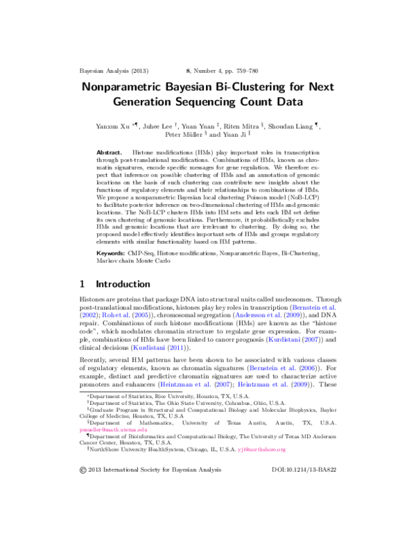 Pdf Nonparametric Bayesian Bi Clustering For Next Generation
