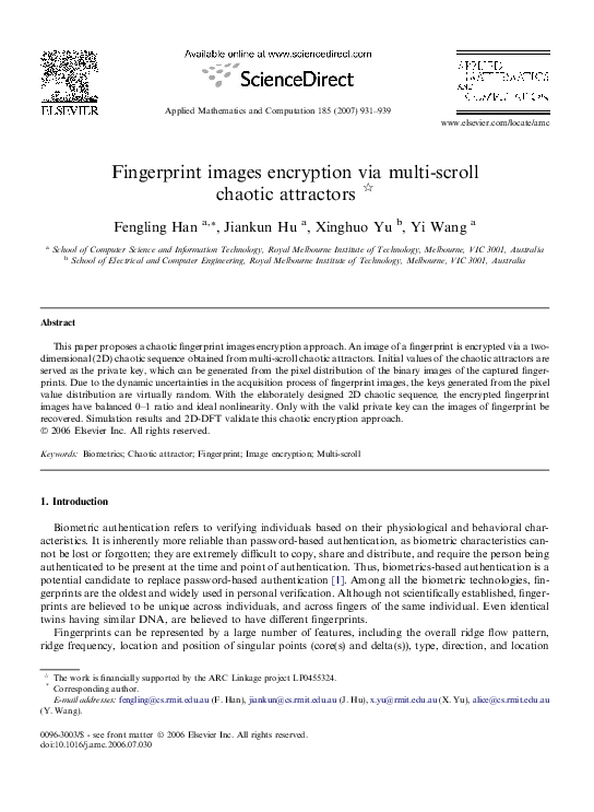 Pdf Fingerprint Images Encryption Via Multi Scroll Chaotic Attractors