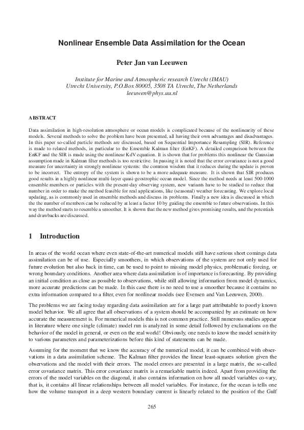 (PDF) Nonlinear Ensemble Data Assimilation for the Ocean