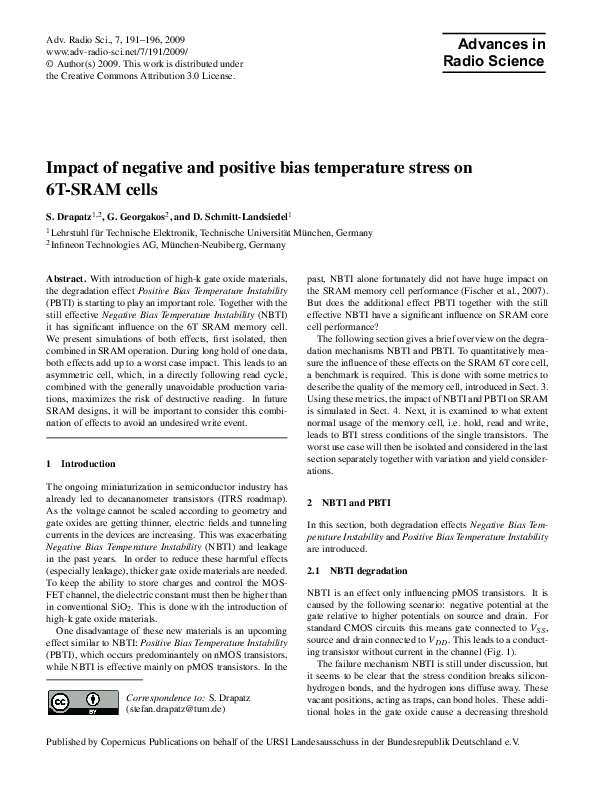 (PDF) Impact of negative and positive bias temperature stress on 6T-SRAM cells