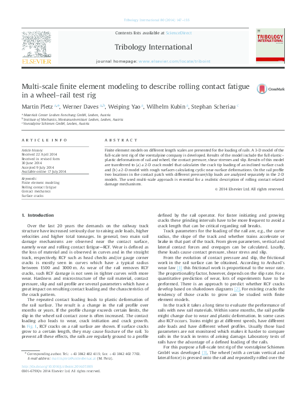 Pdf Multi Scale Finite Element Modeling To Describe Rolling Contact