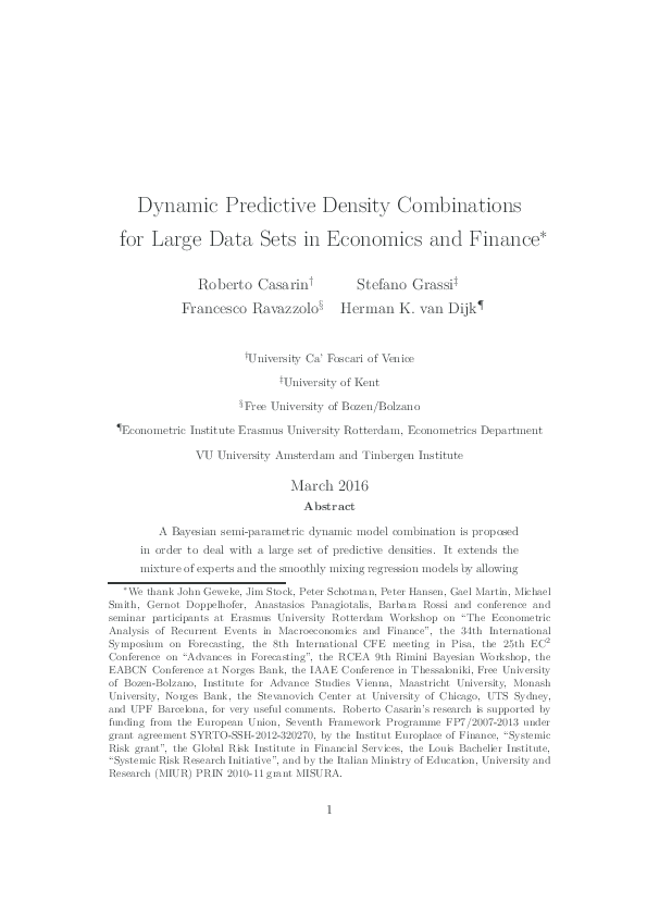 Dynamic Predictive Density Combinations for Large Data Sets in Economics and Finance