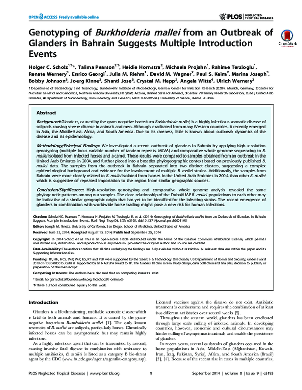 (PDF) Genotyping of Burkholderia mallei from an Outbreak of Glanders in ...