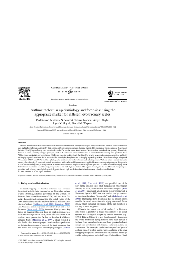 (PDF) Anthrax molecular epidemiology and forensics: using the ...
