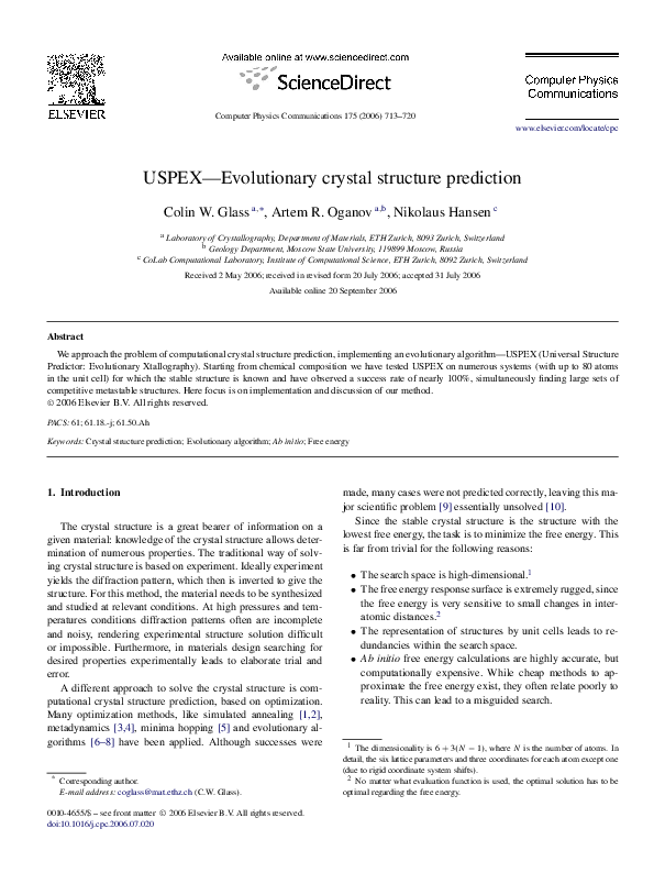 (PDF) USPEX—Evolutionary crystal structure prediction