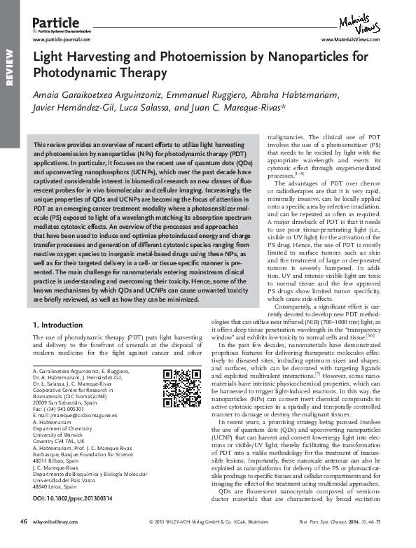 (PDF) Light Harvesting and Photoemission by Nanoparticles for ...
